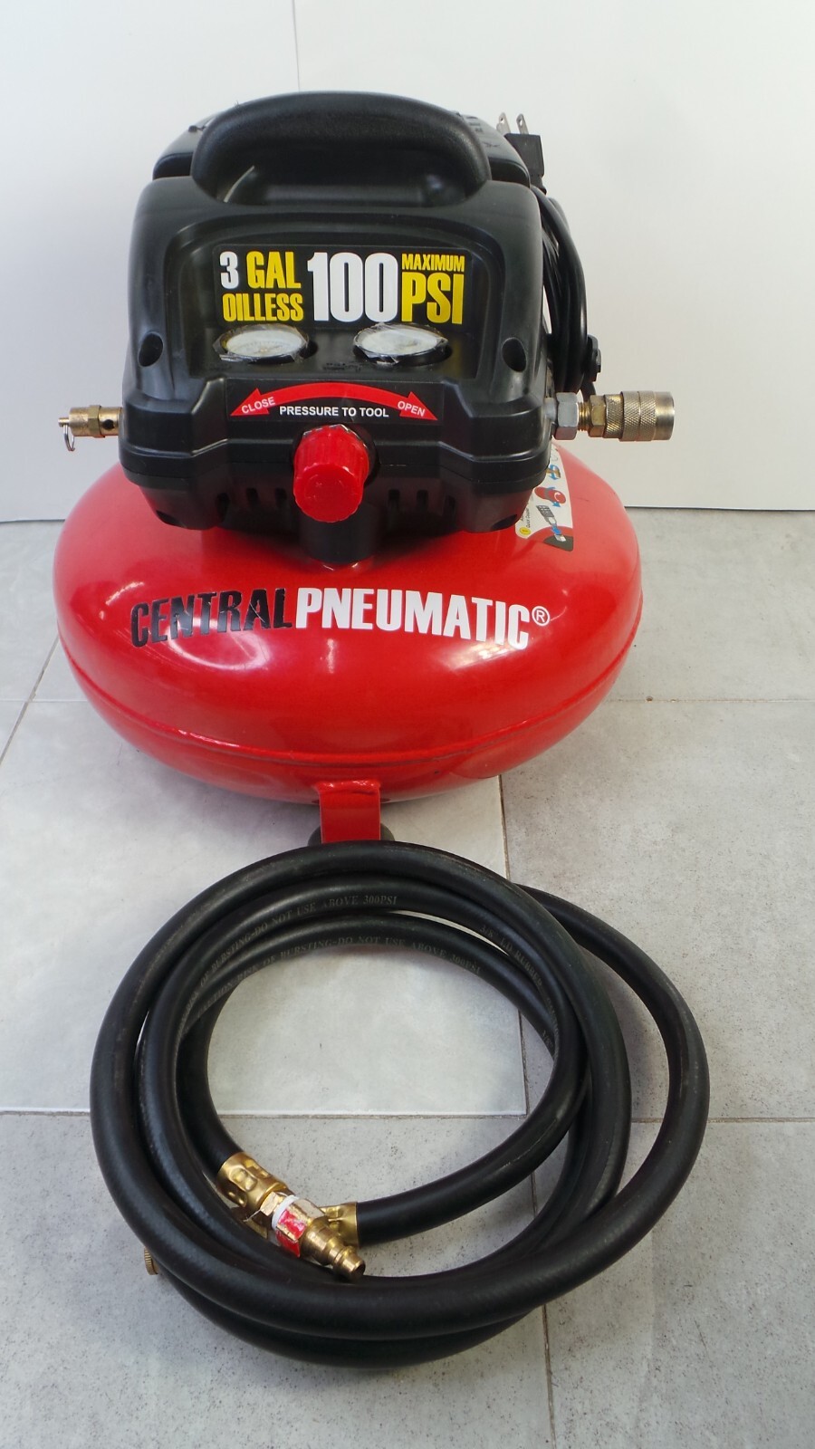 CENTRAL PNEUMATIC AIR COMPRESSOR 100 PSI / 3-GALLON PANCAKE TANK MODEL ...