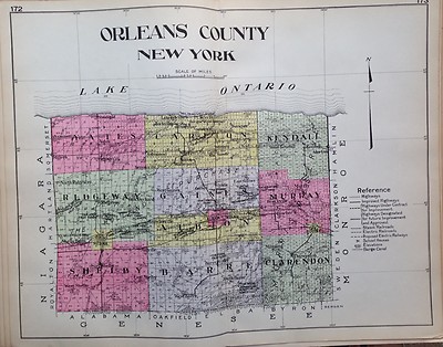 1912 ORLEANS COUNTY NEW CENTURY ATLAS MAP COUNTIES OF THE STATE OF NY ...