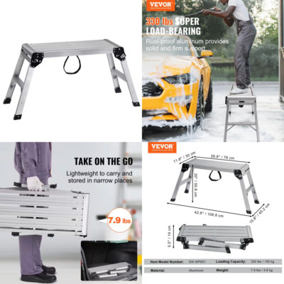 Work Platform Portable Folding Adjustable Step Ladder 330 lbs Bench Non ...