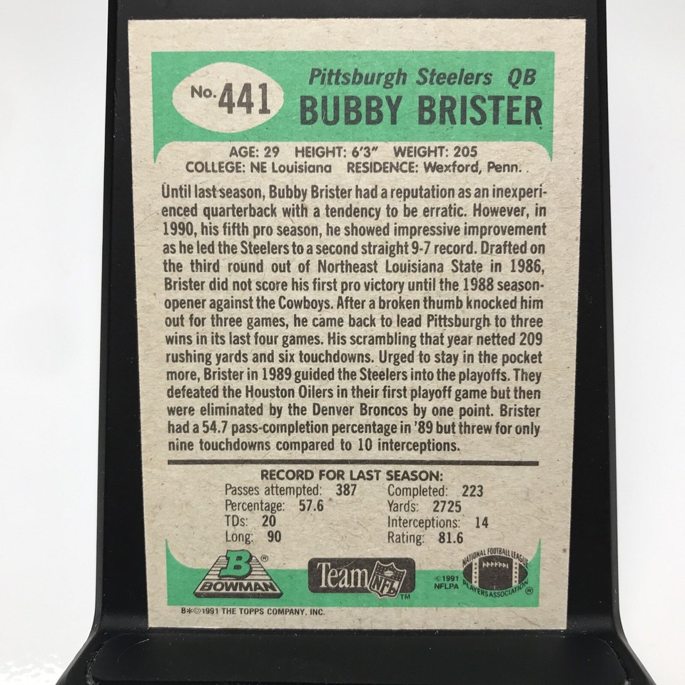 1991 Bowman Bubby Brister Pittsburgh Steelers #441 | eBay