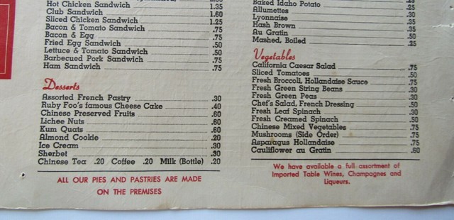 Menu For Ruby Foo's Montreal, Canada 60's | eBay