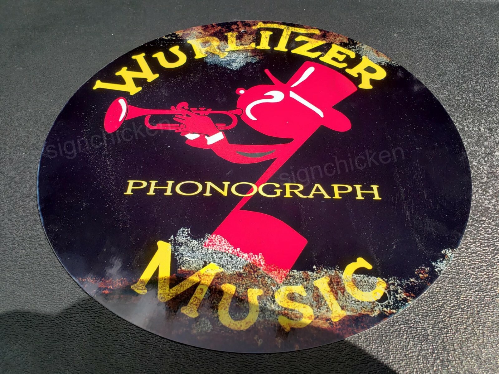 viantage style WURLITZER MUSIC sign, rusty look, signage, phonograph ...