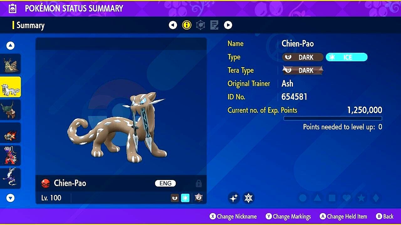 Shiny Legendary Pokemon Shiny Chien-Pao Perfect IVs Jumbo Mark | eBay