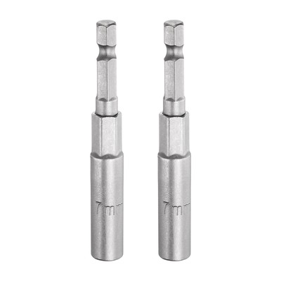 2pcs Nut Driver Drill Bit 7mm Socket 1/4" Hex Shank 3.15" Long Magnetic ...