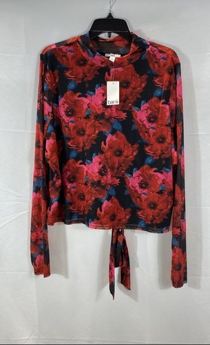 Bar III Womens Multicolor Floral Long Sleeve Blouse LS Tie Front Shirt ...