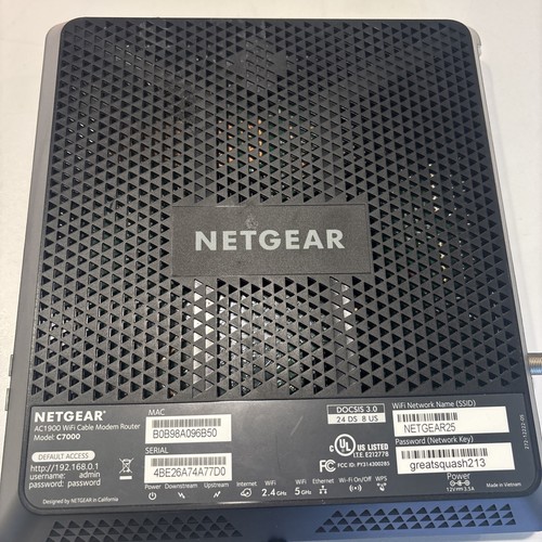 NETGEAR C7000v2 AC1900 WiFi Cable Modem Router (w/ power cord) | eBay