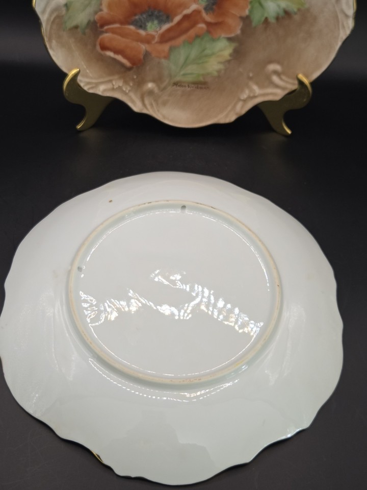 Set Of 2 Vintage Porcelain Scalloped Edge Plates Hand Painted Poppies ...