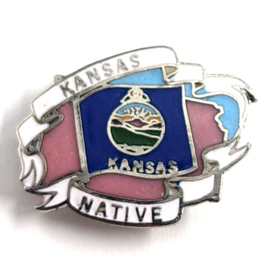 VTG Kansas Native KS State Flag Silver Tone Enamel Pin Mafco Blue Pink ...