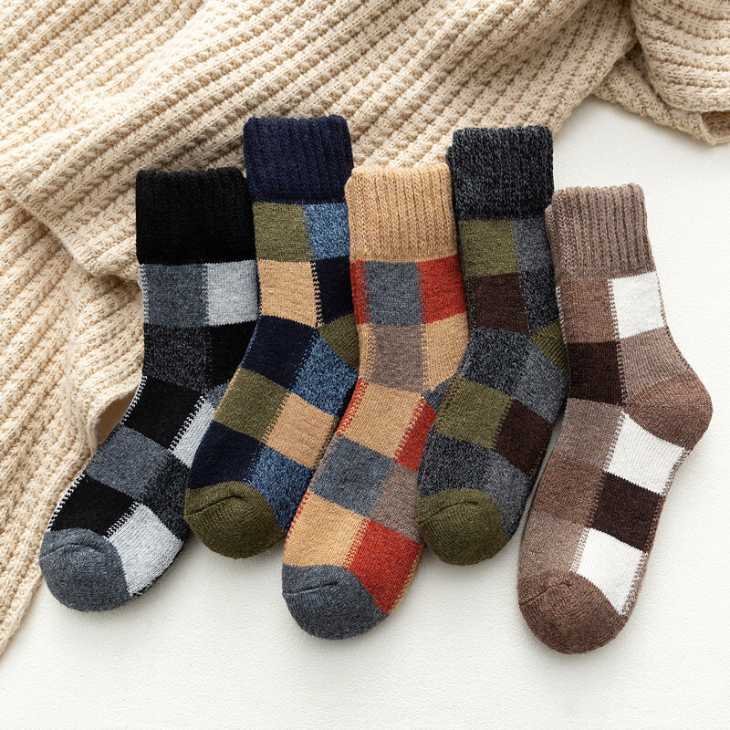 5 Pairs Winter Mens Thick Warm Wool Cashmere Socks Soft Striped Sports ...