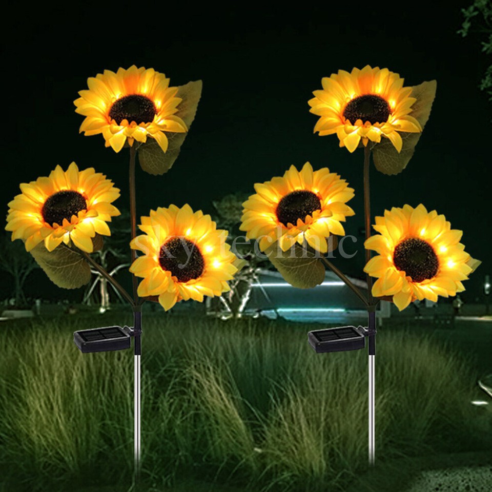 1/2/4/6X Solar Sunflower Lights LED Flower Stake Light Garden Decor ...