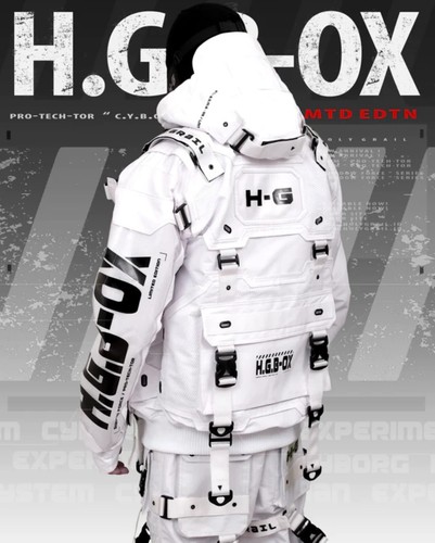 Men's Techwear White Jacket Hoodie Full Zip Buckle Holygrail H.G.B-0X ...