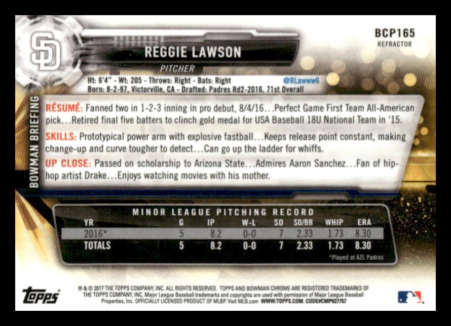 2017 Bowman Chrome Mini Refractor Reggie Lawson Rc #BCP-165 | eBay