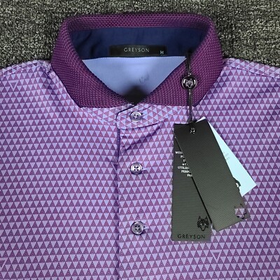 Greyson Polo Shirt Mens Medium Purple Geometric Golf Preppy Volcano ...