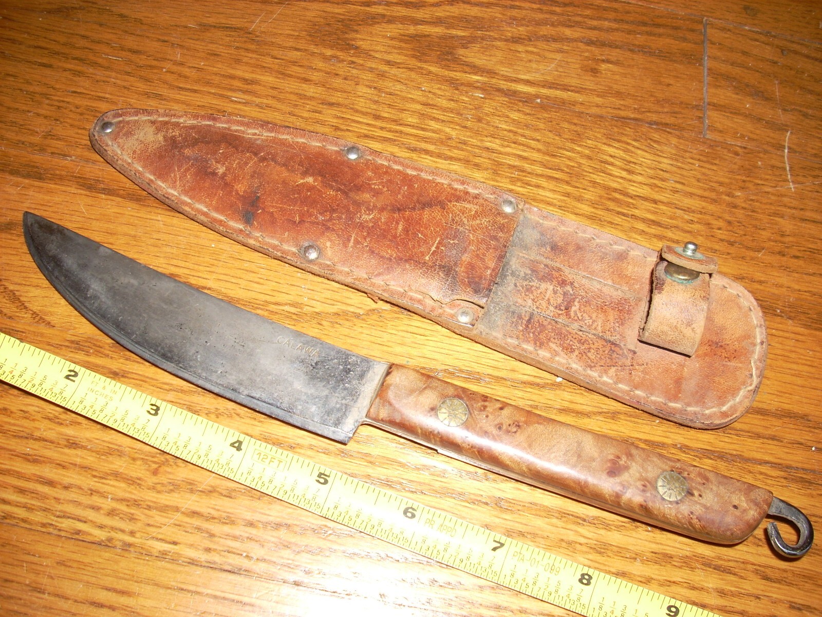 Vintage CALAWA Fixed Blade Knife Hunting Damaged Handle Fancy Rivets ...