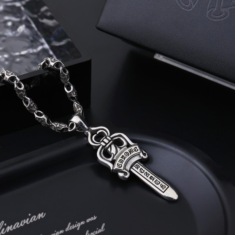 Chrome Hearts 925 Sterling Silver Dagger Pendant Cuban Chain 18in Men's ...