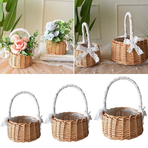 3 Taille Rangement Panier. Fleur Pot Frais Rotin Pique-Nique Rétro S/M ...