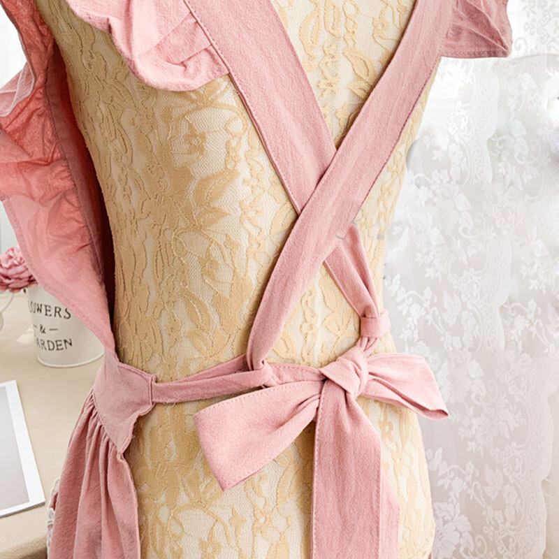 Lace Ruffles Cotton Apron Pockets Florist Cafe Maid Waitress Cooking ...