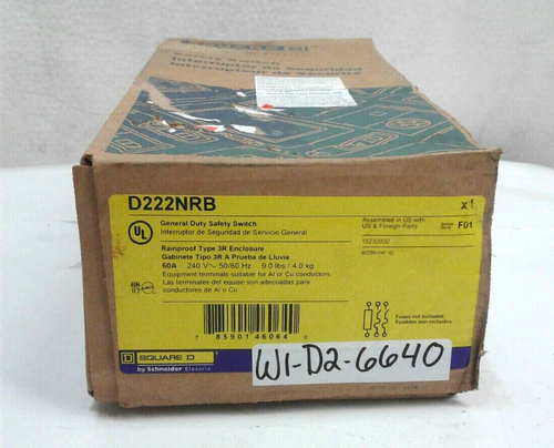 Square D D222NRB General Duty Safety Switch Fusible 60A 2-Pole 15HP ...