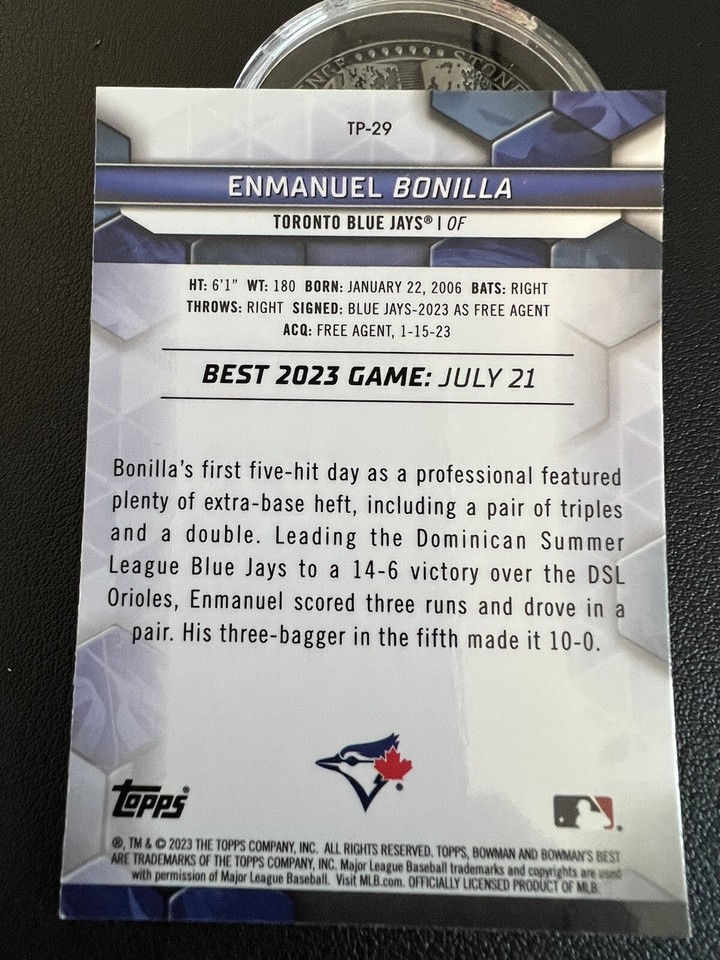 2023 Bowman's Best #TP-29 Enmanuel Bonilla Top Prospects Toronto Blue ...