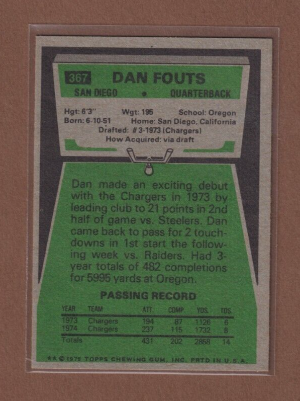 1975 Topps #367 Dan Fouts Rookie - San Diego Chargers - ExMT - 643 - 🔥🏈 ...