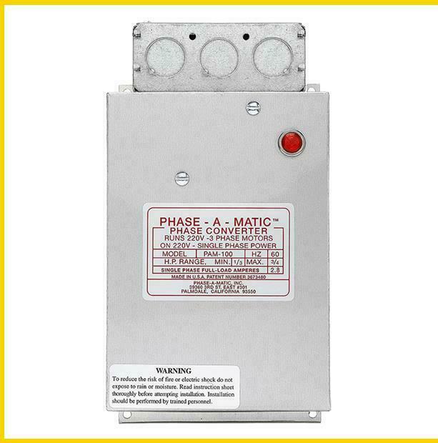 Phase-A-Matic PAM-100HD 1/3 to 3/4 HP 208-240V Static Phase Converter ...