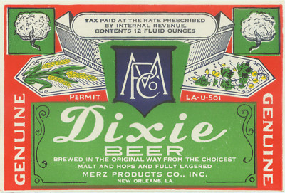 MERZ BREWING DIXIE BEER LABEL T SHIRT NEW ORLEANS LA SMALL-XXXLARGE (F ...