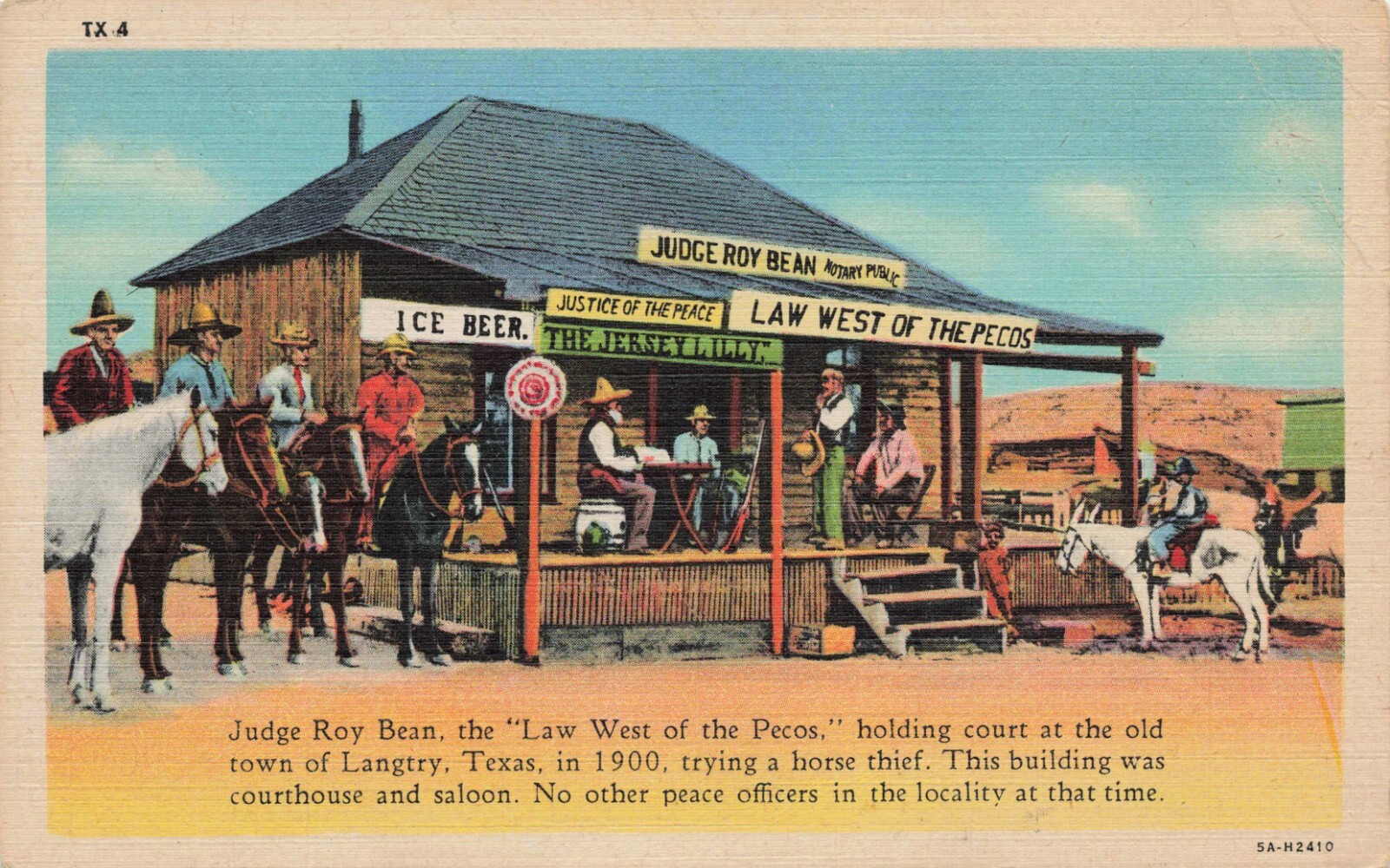 Judge Roy Bean Law West of the Pecos holding court Linen postcard PC 1. ...