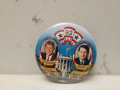 1992 Elect CLINTON & GORE '92 Political Democratic Campaign Button 2 1/ ...