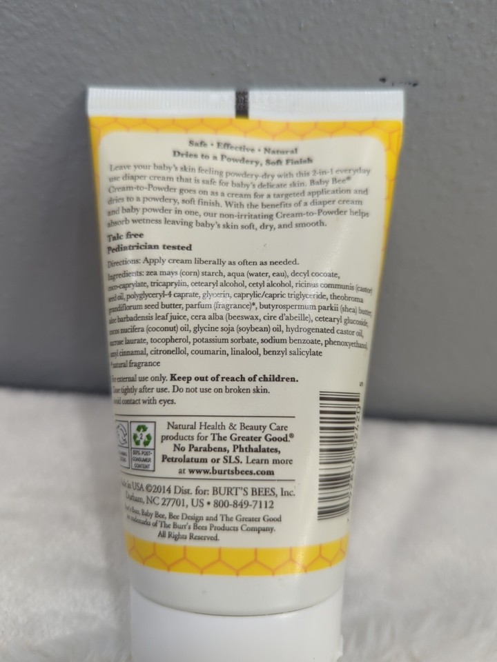Burt's Bees Baby Daily Cream to Powder 4 Oz Talc Free Daily Diaper Rash ...