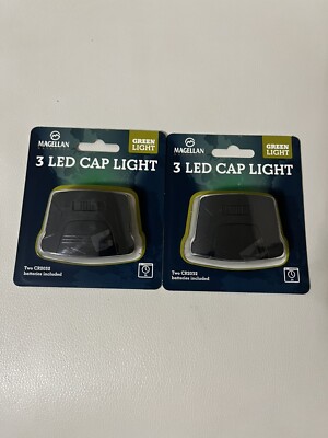 2 PC- Magellan Outdoors 3 LED Cap Light -Green Light- W/ Hat Clip And ...