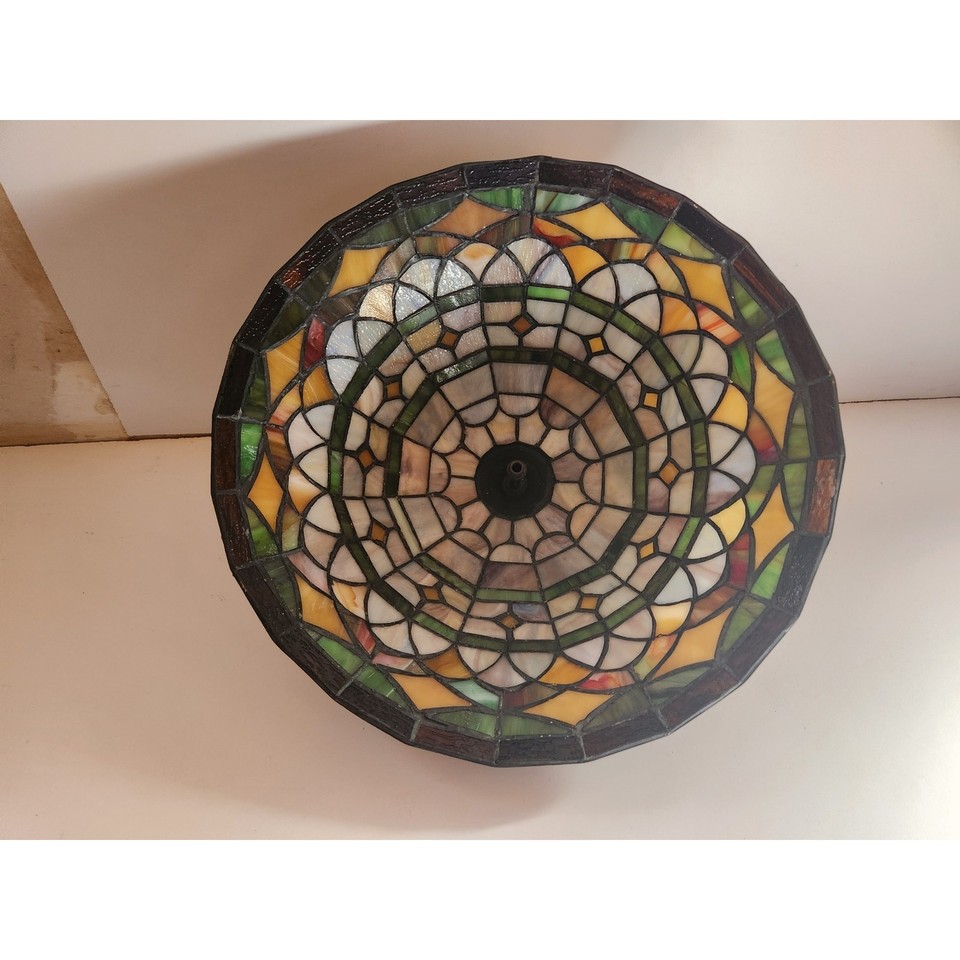 Vtg Marble Slag Stained Glass Table Desk Lamp Shade 14" Tiffany Style ...
