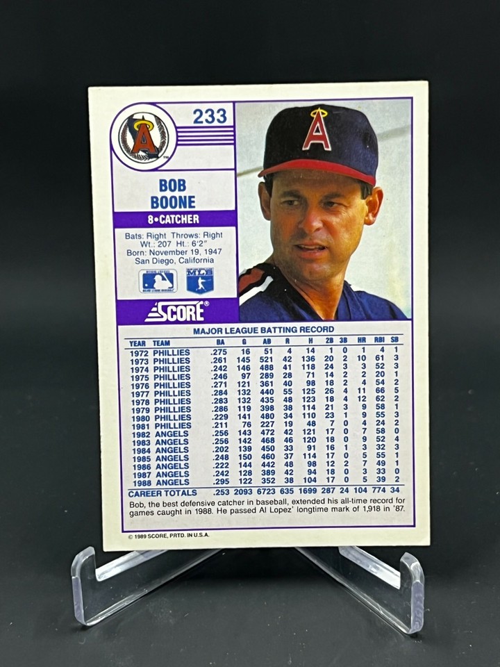 1989 Score MLB Baseball Bob Boone Card #223 s | eBay
