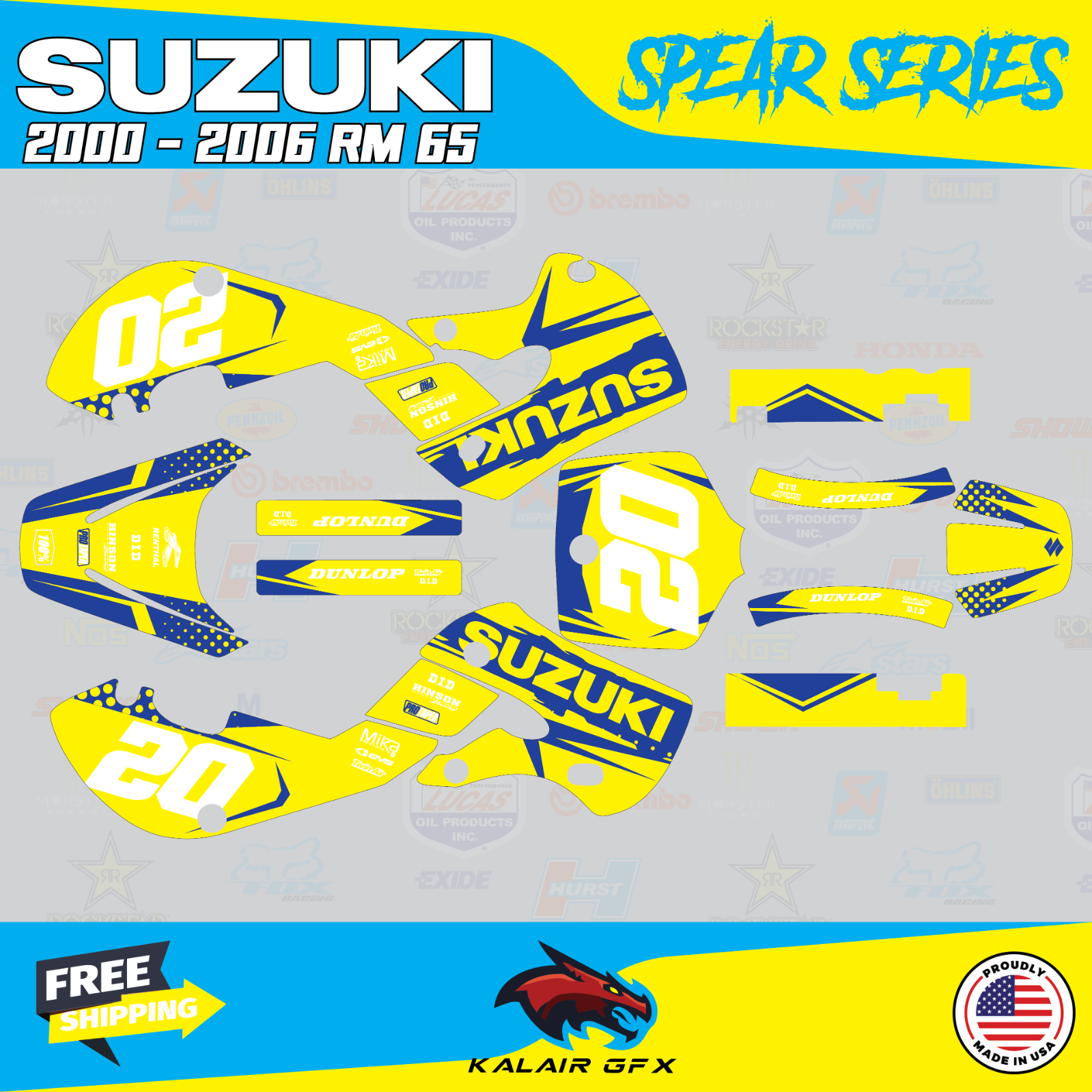 Graphics Kit for Suzuki RM65 years 2000 to 2006 RM 65 RM-65 Spear ...