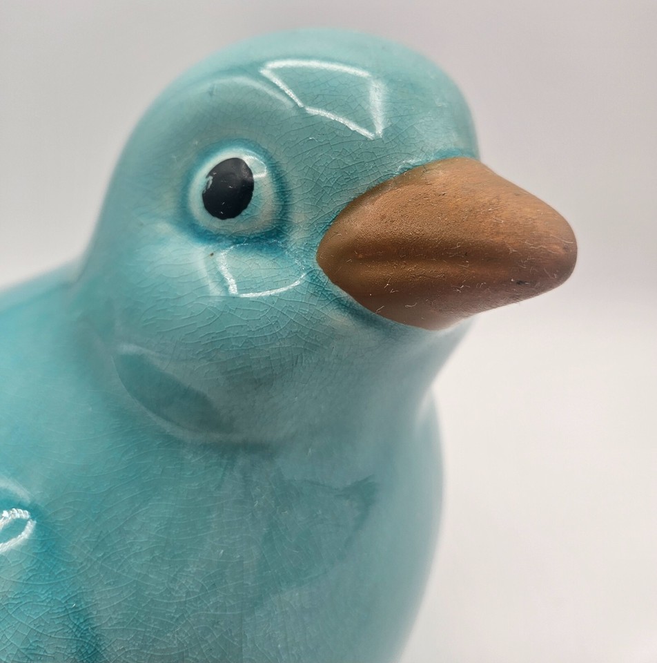 Large Teal Turquoise Ceramic Bird Figurine Bluebird Crackle Finish 7.25 ...