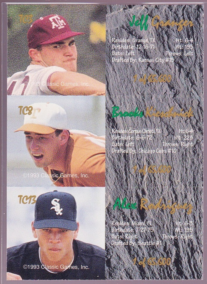 1993 Classic Four Sport Tri-Cards TC3 Granger Kieschnick Alex Rodriguez ...
