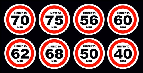 SPEED RESTRICTION stickers LIMITED TO 40 50 56 60 62 68 70 75 MPH 200mm ...