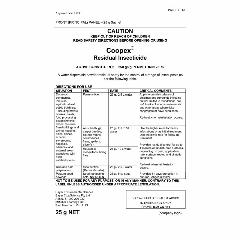 Bayer Coopex Water Soluble Residual Pesticide 25G Permethrin | eBay ...