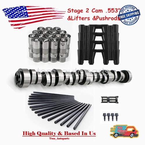 LS Stage 2 Cam Low Lift Pushrods Lifters Kit For Chevy LS Truck 4.8 5.3 ...