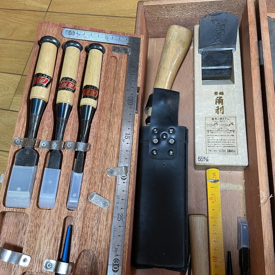 Japanese Vintage Kakuri Carpenter Tool set Hand plane hand saw etc With ...