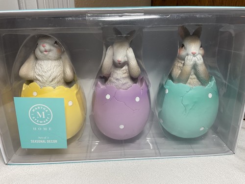 MARTHA STEWART HOME (3) RABBITS IN RESIN EGGS YELLOW PURPLE TURQUOISE 5 ...