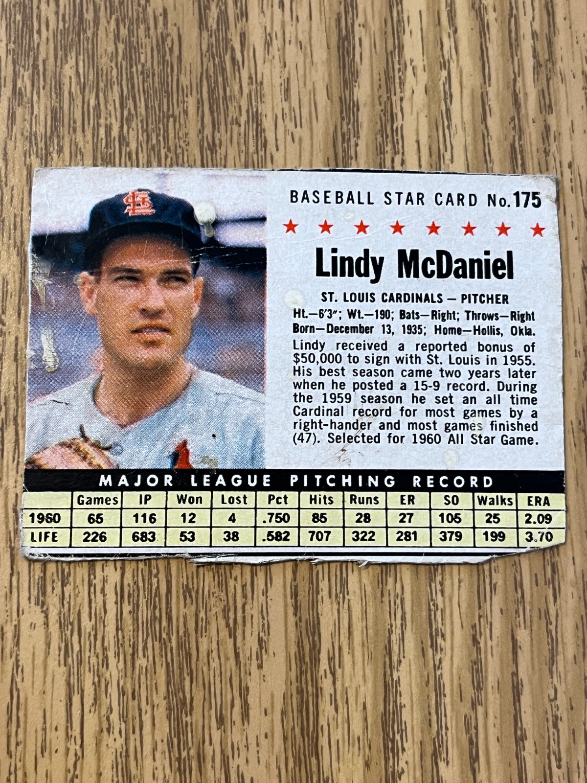 1961 Post Lindy McDaniel St. Louis Cardinals #175 - C2 | eBay