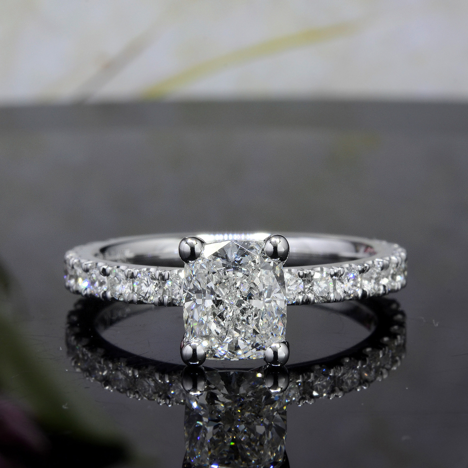 2.80 Ct Cushion Cut Diamond U-Setting Engagement Ring w/ Band H, VS2 ...