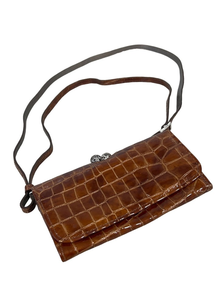 Brighton Shoulder Bag Vintage Croc Embossed Brown Leather Snap Flap ...