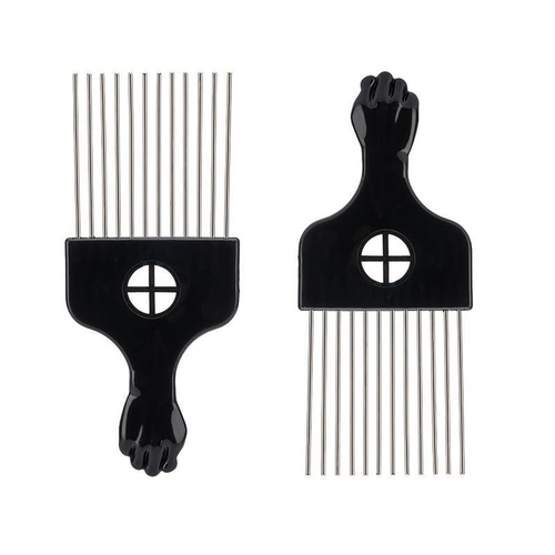 Black Metal Afro Pick Combs for Curly Hair - 2 Pack Detangling Combs ...
