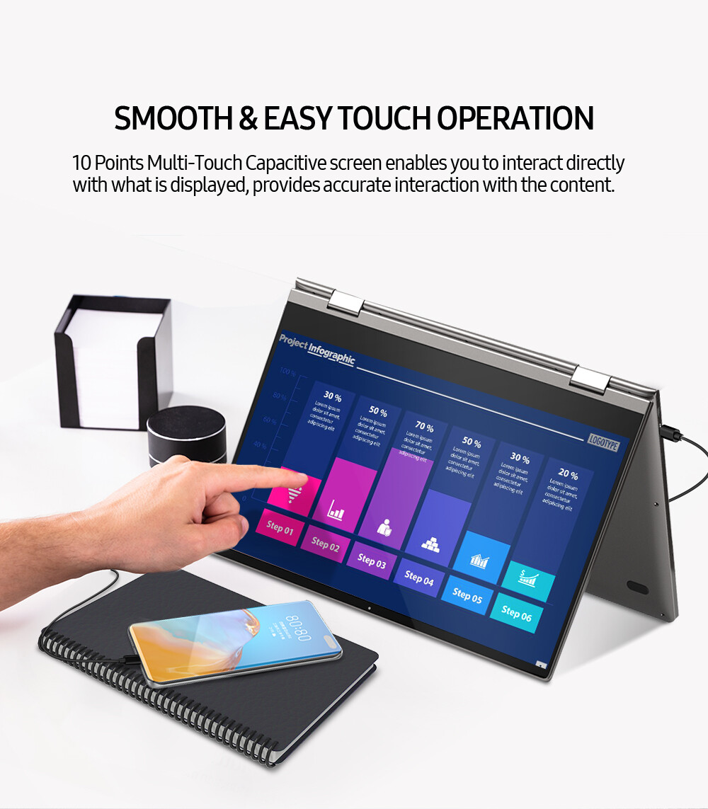 13.3" Lapdock Monitor Dextop Battery Touchscreen Auto Rotate 1080P For ...