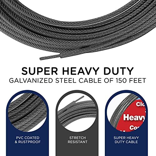 Strata 150 Feet Clothesline Outdoor Heavy Duty Galvanized Wire Steel ...