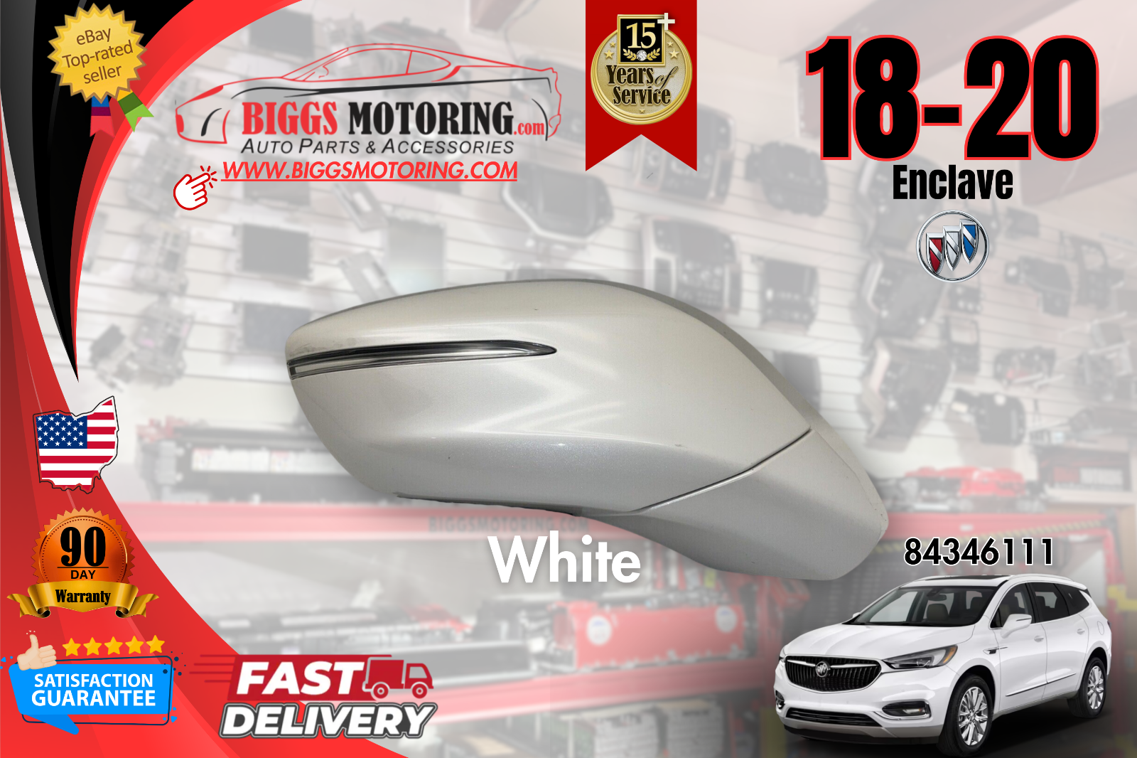 2018-2020 Buick Enclave Passenger Side Power Door Mirror White ...