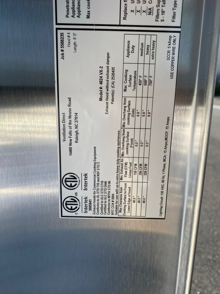 NEW 6 Ft Commercial Hood Kitchen Only NSF UL NFPA Certified - Made in ...