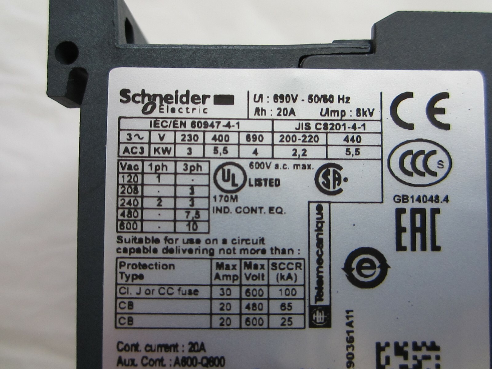 SCHNEIDER TELEMACANIQUE LC1K12 1 OF 7 MAGNETIC CONTACTOR WITH LA4KE1FC ...