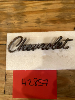 VTG GM CHEVROLET SCRIPT 6" METAL CHROME EMBLEM BADGE FENDER TRUNK ...